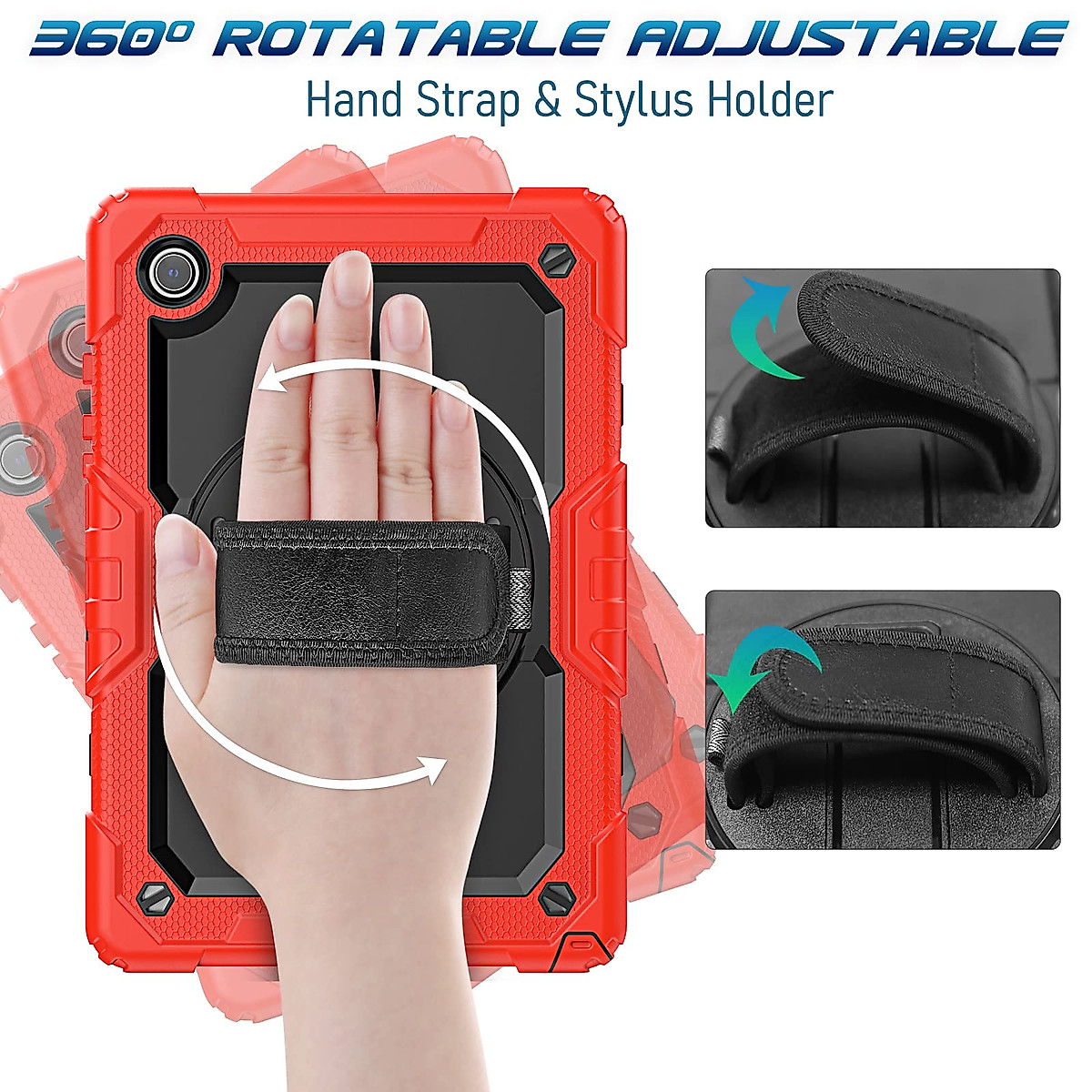 Timecity Case for Samsung Galaxy Tab A8 10.5 inch SM-X200/X205/X207 with 360 Degree Rotatable Kickstand Hand Strap Shoulder Strap for Samsung Galaxy Tab A8 Tablet 2022 Released, Red