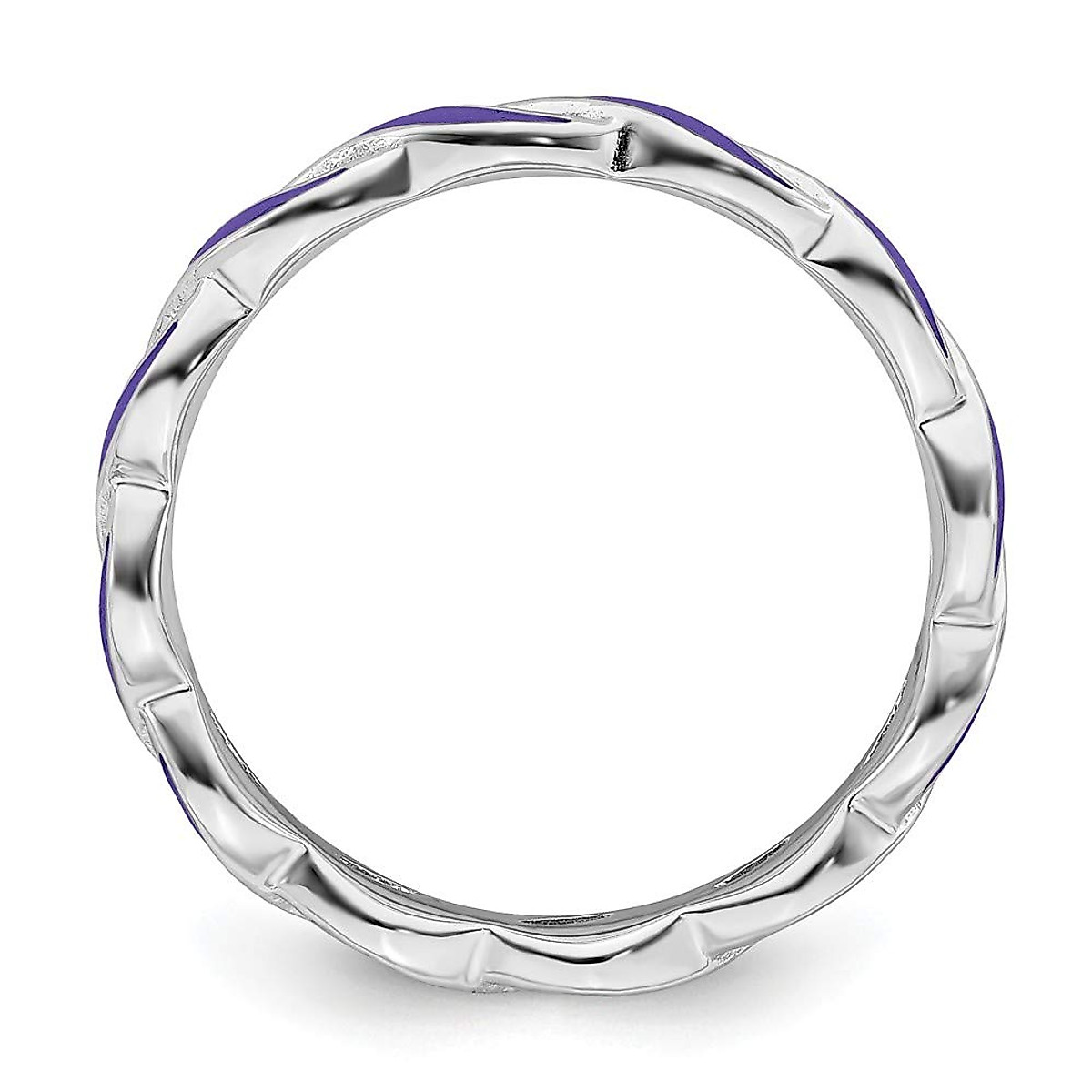 Solid 925 Sterling Silver Stackable Purple Enamel Ring Eternity Band Size 9