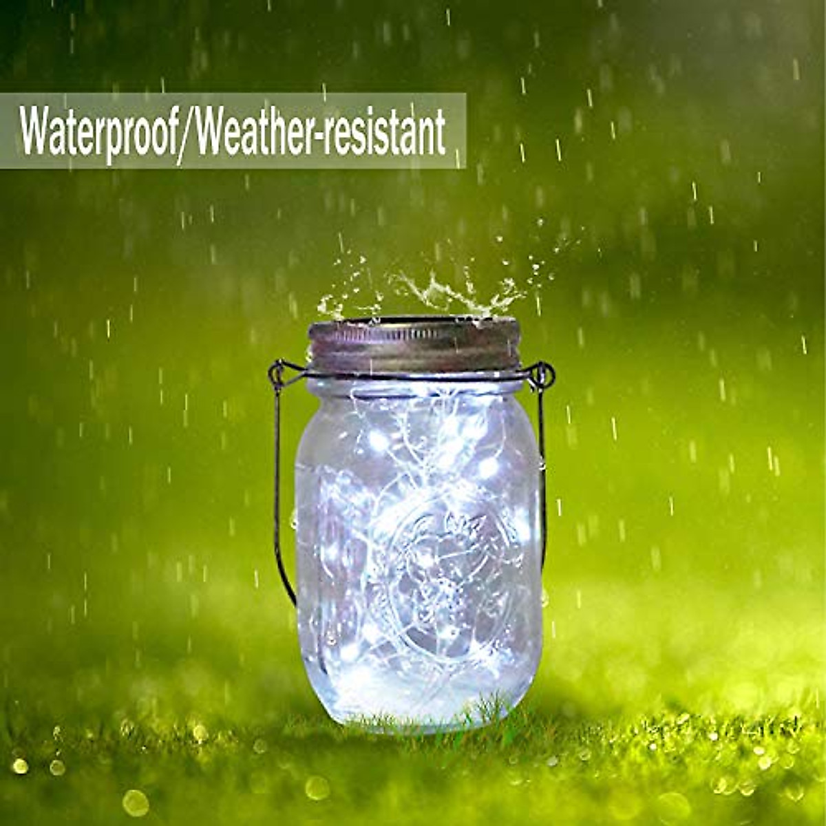 Solar Mason Jar Lid Lights, 10 Pack 30 LED Waterproof Firefly Fairy Lights with Hangers(No Jars), Outdoor Starry String Lights for Patio Yard Garden Wedding Lantern Decor (Cool White)