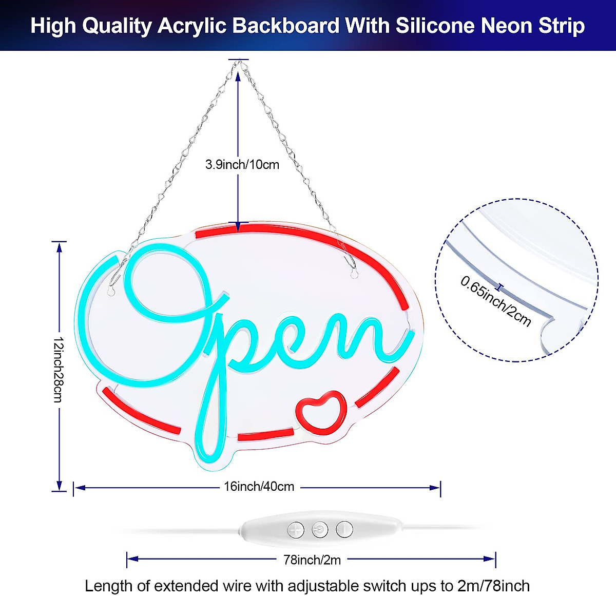 FITNATE Open Sign for Business, 16"x 12" Brightness Adjustable Neon Open Sign USB Powered Ultra Bright Led Light Sign for Window Bar Store Party Decor