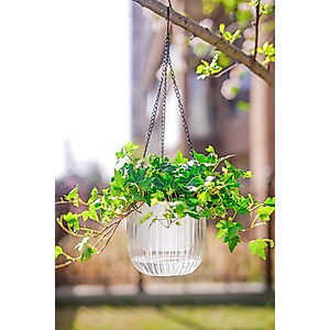 Melphoe 2 Pack Self Watering Hanging Planters Indoor Flower Pots, 6.5 Inch Outdoor Hanging Plant Pot Basket, Plant Hanger with 3Hooks Drainage Holes for Garden Home