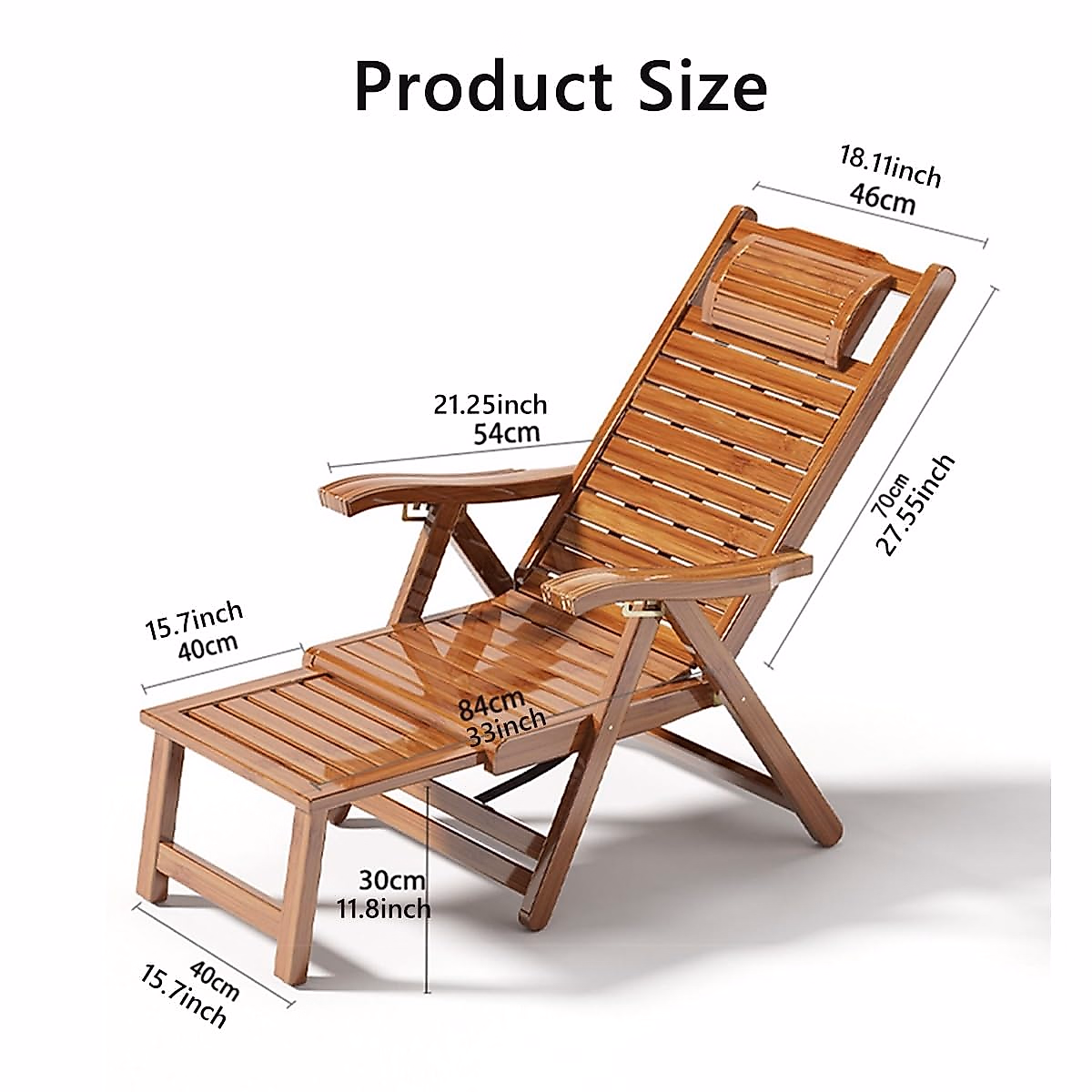 LEIYTFE Folding Reclining Chair Sun Loungers Chair with Armrest Zero Gravity Chair Bamboo Lazy Chair with Footrest,Relaxing Chaise Recliner for Patio Garden Balcony (Color : Without, Size : Walnut)