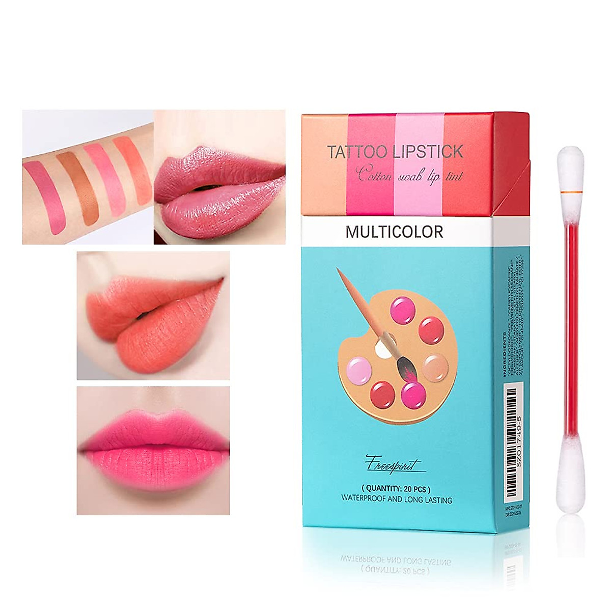 Eliversion 20Pcs Waterproof Non-Stick Lip Tint Cotton Swab, Long Lasting Matte Lip Gloss Applicator