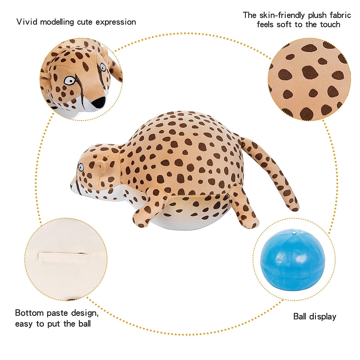 AmyToo 15”Cheetah Stuffed Animal Fat Obesity Ball Plush Toys Animated Stuffed Plushies Birthday Gifts for Kids Boys Girls