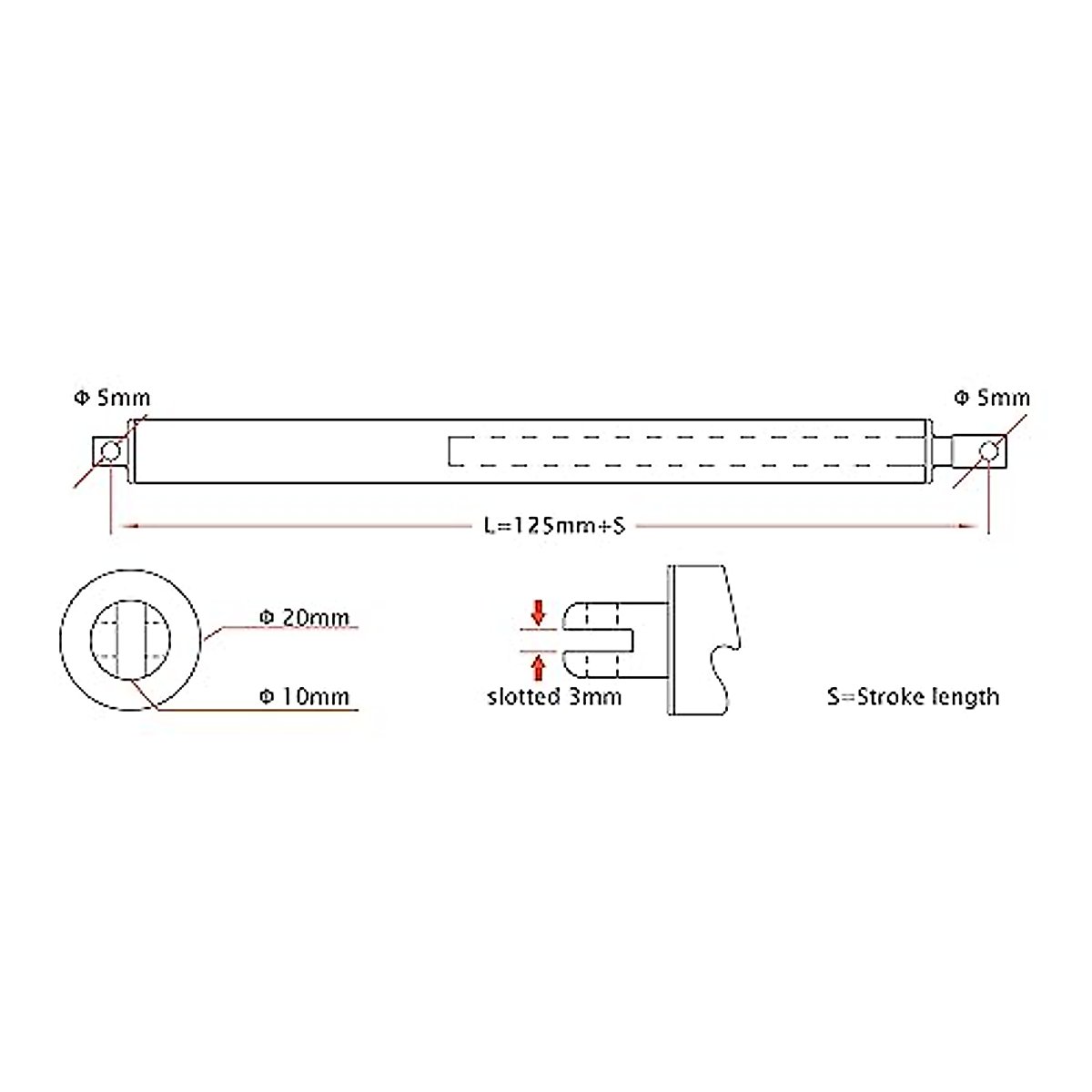 SOViK 12V DC Micro Linear Actuator 6 inch Stroke Max Force 22lbs Speed 0.5"/sec Tube Diameter 0.8" Internal Limit Switch