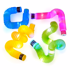 nutty toys Light Up Pop Tubes Sensory Toys - Glow Sticks for Kids, Fine Motor Skills Toddler Toy, Top ADHD & Autism Fidget 2024 Best Preschool Gifts Idea, Unique Boy & Girl Easter Basket Stuffers