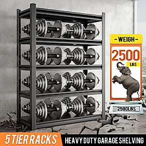 72" H Garage Shelving Unit, Garage Storage Shelves 2500LBS Heavy Duty Shelving, Adjustable 5 Tier Metal Shelving Utility Shelf, Storage Rack for Industrial, Warehouse, Basement (16" D*36" W*72" H)
