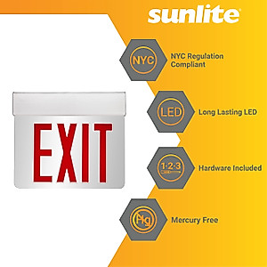 Sunlite 05278 LED Edge Lit Exit Sign, Silver Panels with Bright Red Lettering, 90-Min Battery Back-Up, Dual Voltage 120-277V, Universal Mounting, Long Lasting, Fire Safety, NYC Compliant
