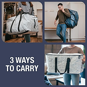 CleverMade 2 Pack Storage Duffel, Packing Tote with Zipper; Soft Sided Storage Box for Blankets and Clothing, Great for College Dorm and Moving, Ocean Blue, Large