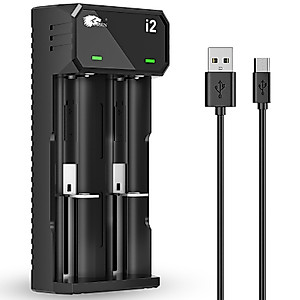 IMREN 18650 Battery Charger,3.7V Battery Charger for 3.7 Volt Li-ion 18650 18350 18500 16340 14500 20700 21700 26650 Battery,1A Fast 18650 Charger (2 Bay)