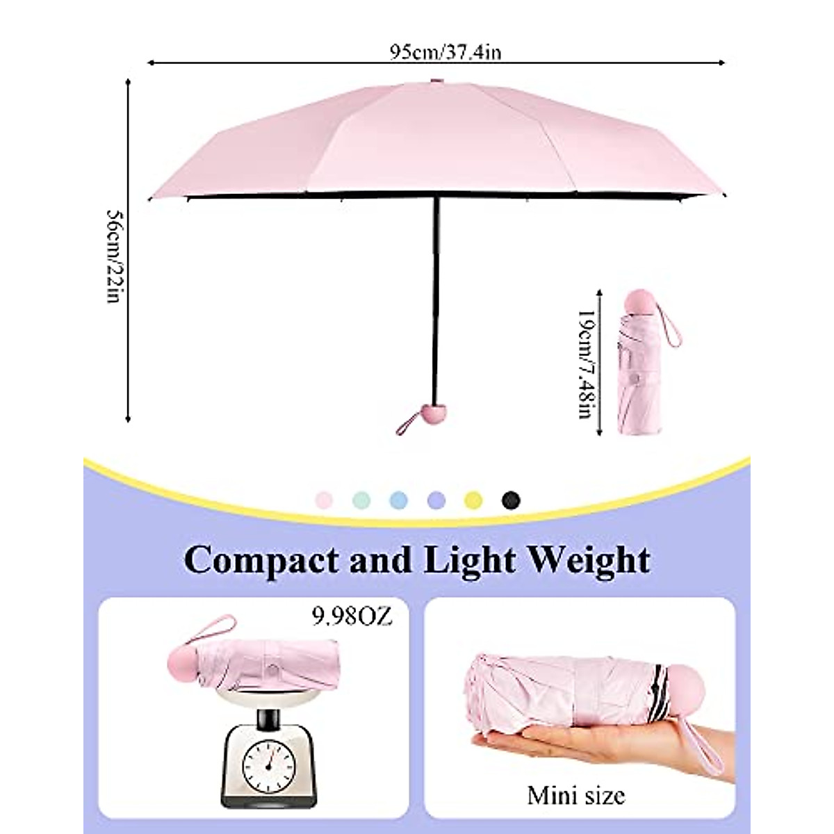 Fabbay 6 Pcs Mini Travel Umbrella for Purse Compact 8 Ribs Lightweight Tiny Folding Portable Umbrella Windproof Parasol with UV Protection Pocket Umbrella for Sun and Rain Protection Girls Women