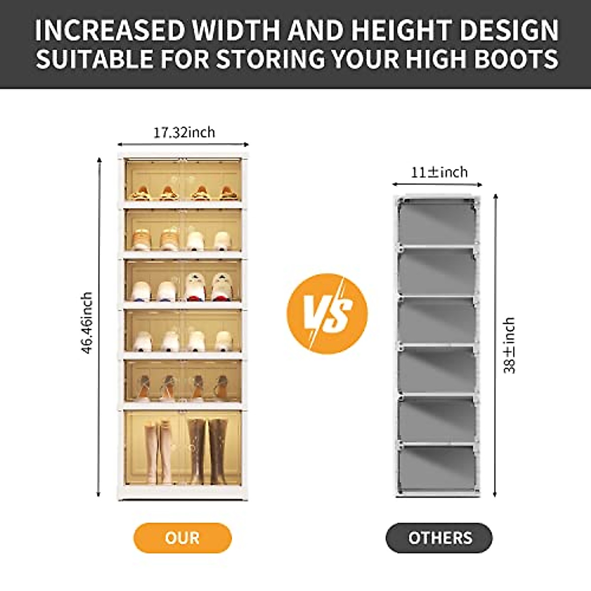 CIMLORD 6-Tier Foldable Shoe Rack Organizer for Closet 6-12Pairs Plastic Collapsible Shoes Storage Box Clear Shoe Boxes Stackable with Door Easy Assembly Shoe Cabinet Bins with Lids Large