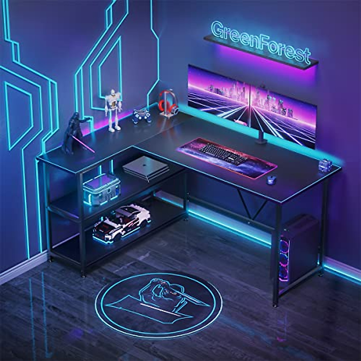 GreenForest Small L Shaped Desk 51x35.4 inch Reversible Corner Gaming Computer Desk and Wooden File Cabinet 2 Drawer Lateral Filing Cabinet with Lock