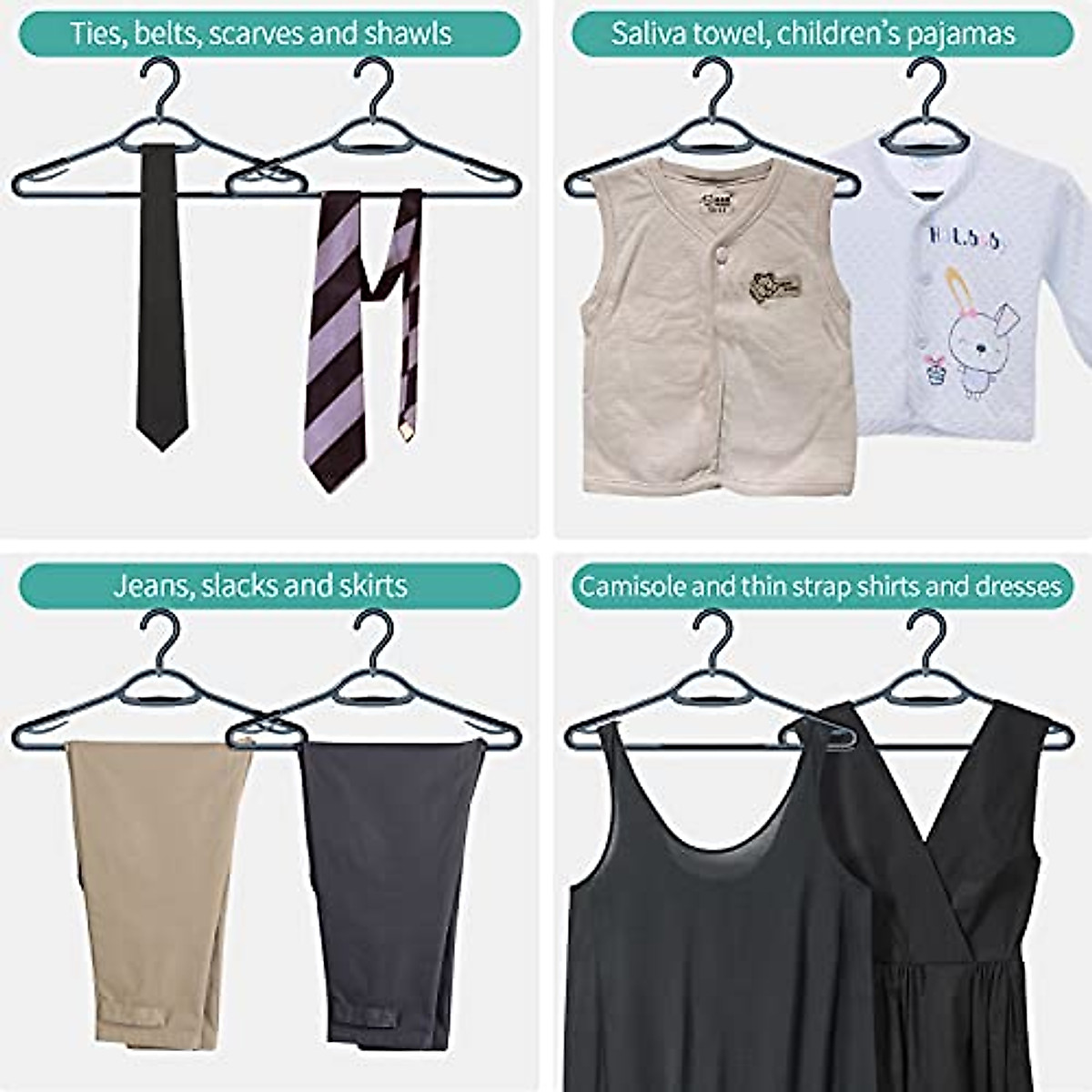 Perfecasa Extra Non Slip Plastic Clothes Hangers 30 Pack, with Sure Grip Rubber, 360 Degree Swivel Hook, Space Saving (Steel Blue/Cool Grey)