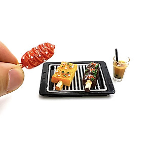 10 Set 50 Pieces Miniature Food Fits Doll Accessories Mini Drink Milk Hamburger Fries Cola Juice Plate Knife Fork Spoon Dessert Cake BBQ Milk Tea Fruit Fast Set Pretend Kitchen Play Toys Dollhouse