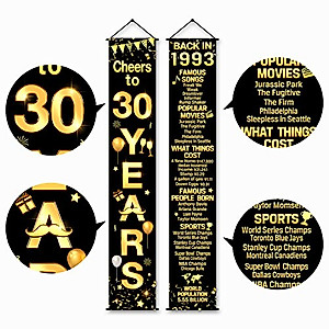 2 Pieces 30th Birthday Party Decorations Cheers to Years Banner Party Decorations Welcome Porch Sign for Years Birthday Supplies (30th-1993)