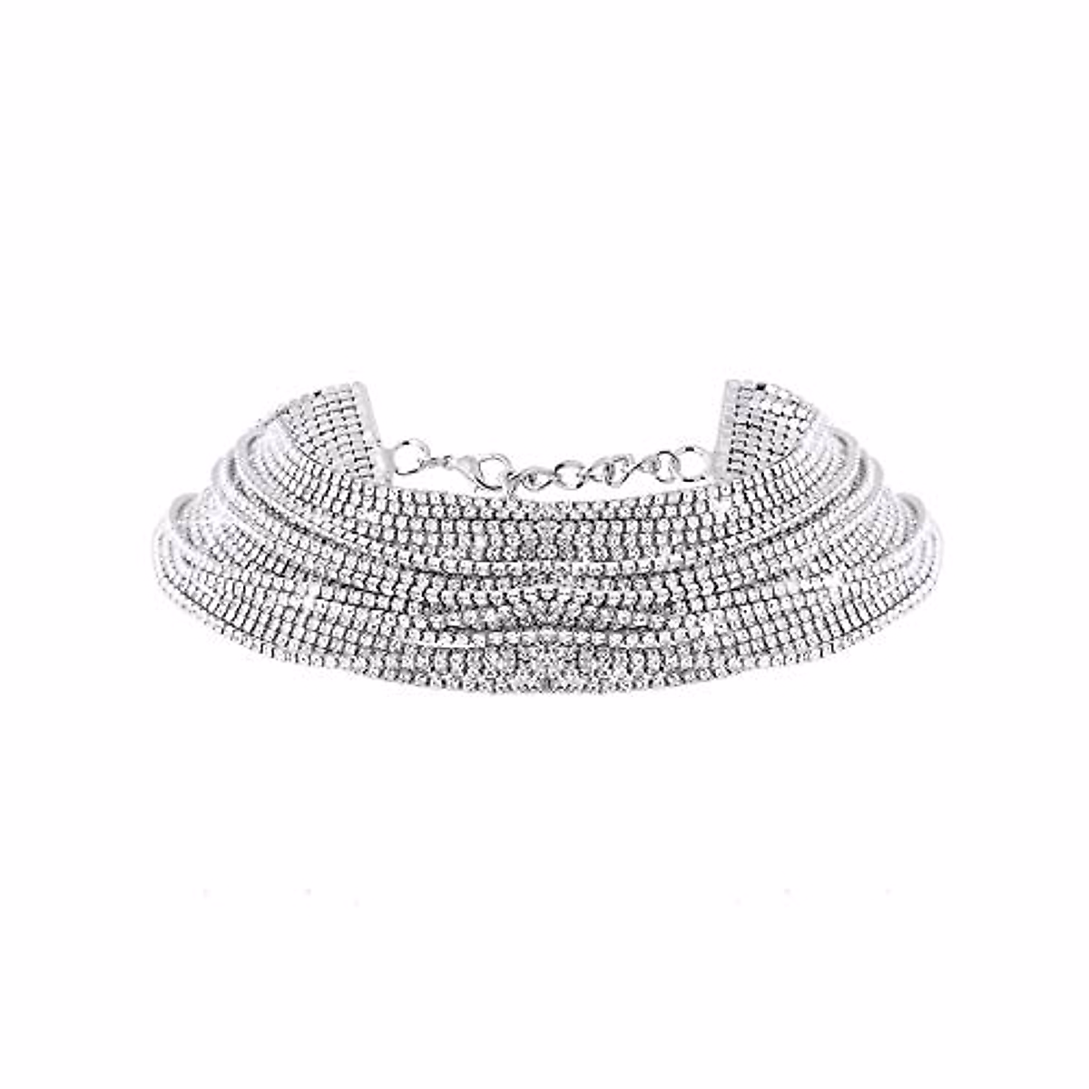 Nicute Layered Rhinestone Choker Sparkly Crystal Necklace Diamond Statement Necklace Jewelry for Women (Silver)