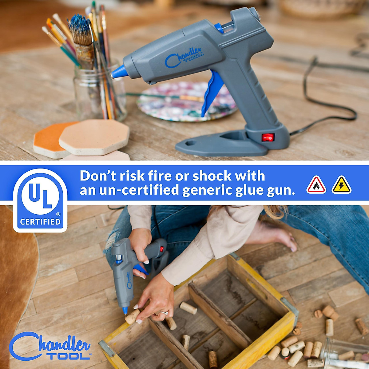 Full Size Hot Glue Gun for Crafts, 60W Large Glue Gun with 12 Glue Sticks and Stand, High Temp Heavy Duty Industrial GlueGun Kit for Crafting, Wood, PVC, Glass, Home Repair by Chandler Tool, Pink