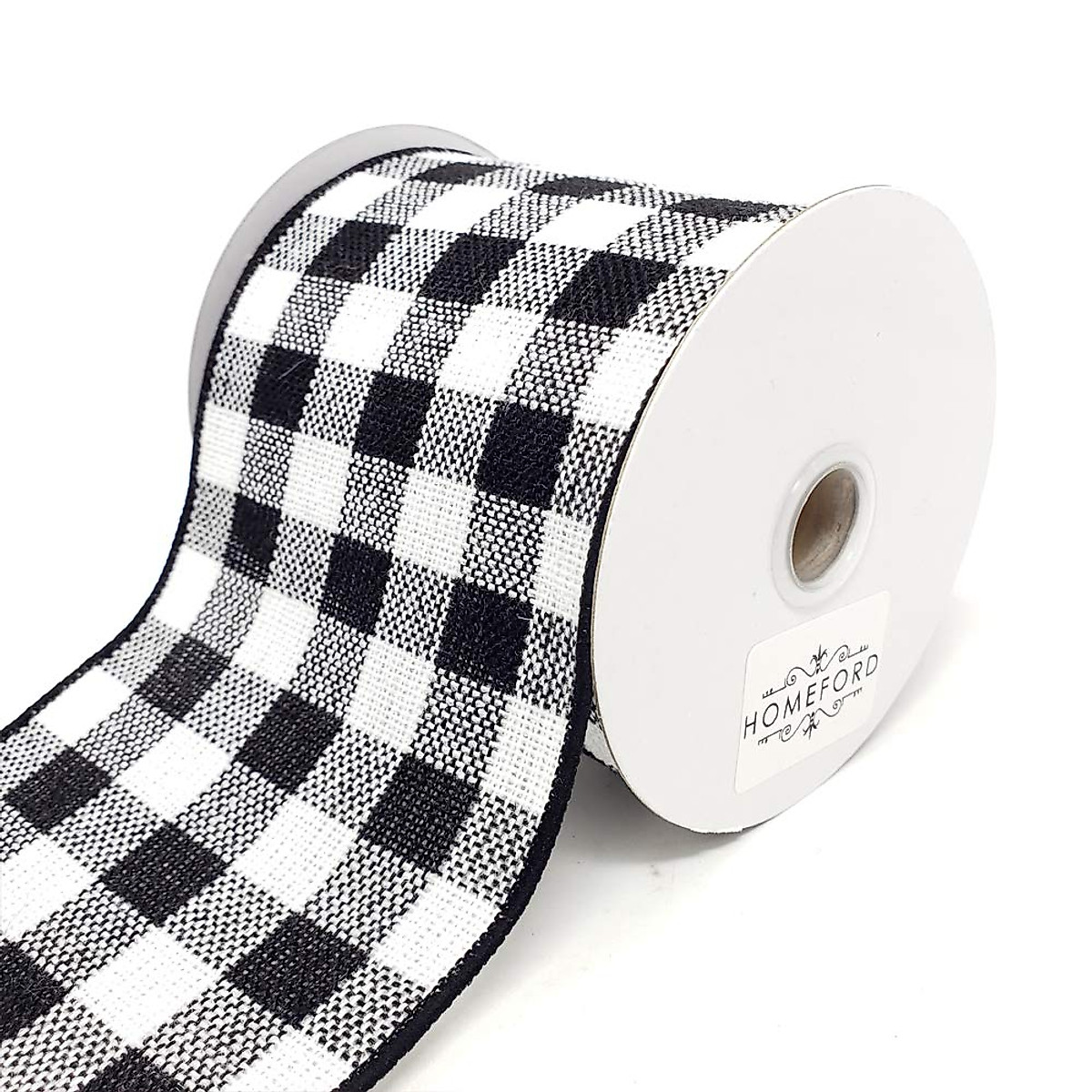 Homeford Christmas Buffalo Checkered Wired Ribbon, 10 Yards (White/Black, 4-Inch)