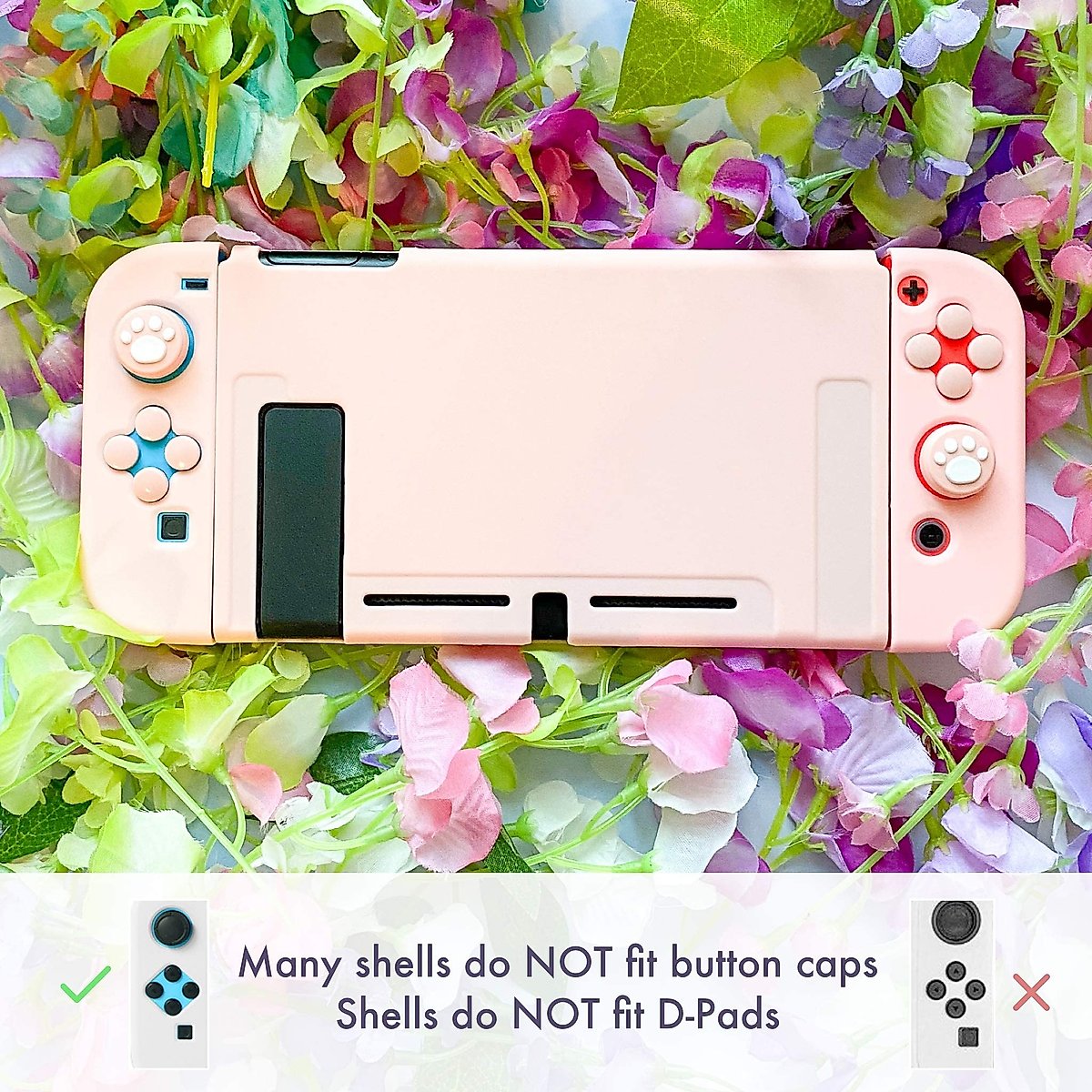 BelugaDesign Pastel Button Caps and D-Pad | Compatible with Nintendo Switch Standard OLED Joy-Con Controller Covers | Directional & A/B/X/Y Buttons - Pink