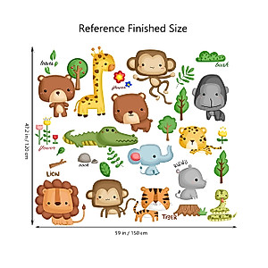 Africa Jungle Animal Wall Stickers, Tropical Forest Animal Wall Decals, Easy to Peel and Stick,DIY Art Wall Decoration,for Kids Baby Room Livingroom Bedroom Playroom Nursery Kindergarten Wall Decor