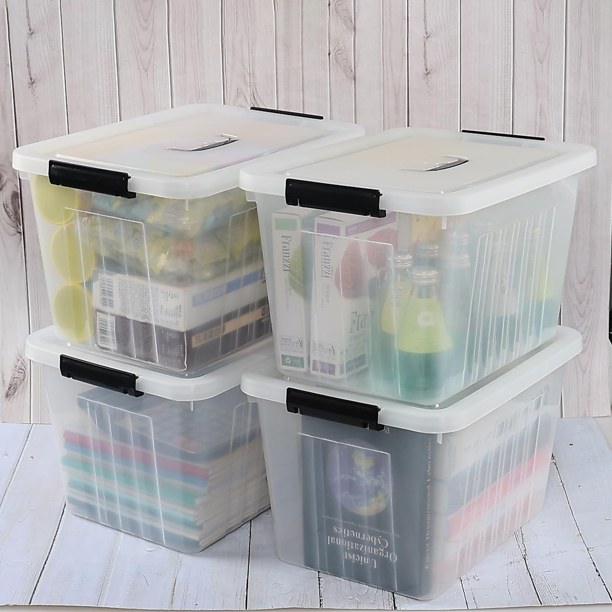 Hayixia Latching Storage Box Pack of 4, 22 Quart Storage Bins with Lids and Handles, Clear