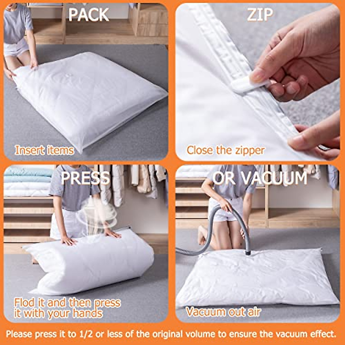 Space Saver Vacuum Storage Bags Jumbo 4 Pack large Vacuum Storage Bags for bedding Reusable Storage Bags Vacuum Sealed with Double Seal for blanket, Comforter, Pillow and Quilt 47x39 Inches