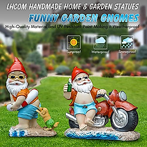 Lhocm Hawaiian Style Garden Gnomes Outdoor Decor -7.9" Motorcycle Beach Gnome for Spring and Summer Garden Decor - Perfect for Patio, Lawn, Yard, Balcony and Home - Funny Housewarming Gifts