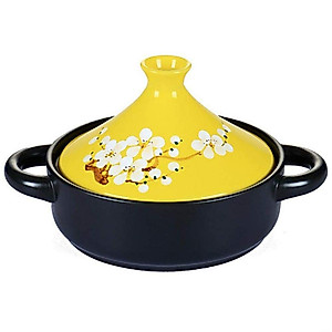 MYYINGBIN Yellow Hand Painted Moroccan Tagine Pot Ceramics Clay Casseroles Stewpot Slow Cooker Anti-Scalding Handle, 1.5L