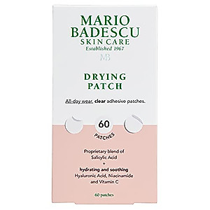 Mario Badescu Drying Patch Blemish Covering, Invisible Spot Treatment, Absorbing All Day Polymer Adhesion with Vitamin C, Vegan & Cruelty Free, Strong Hold (60 Patches, 12mm), Clear