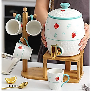 EVANEM Ceramic Cold Kettle Large Capacity Cold Kettle with Faucet Set Summer Refrigerator Tea Bucket (Color : E, Size : As the picture shows)