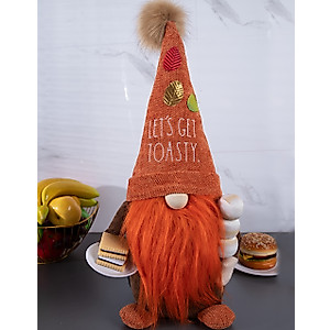 Rae Dunn Halloween Gnome - Fall Holiday Decor Seasonal Decorations - Scandinavian/Swedish/Nordic Tomte Nisse Plush Figurine - 19" Elf with Beard Ornament for Shelf (Lets Get Toasty)