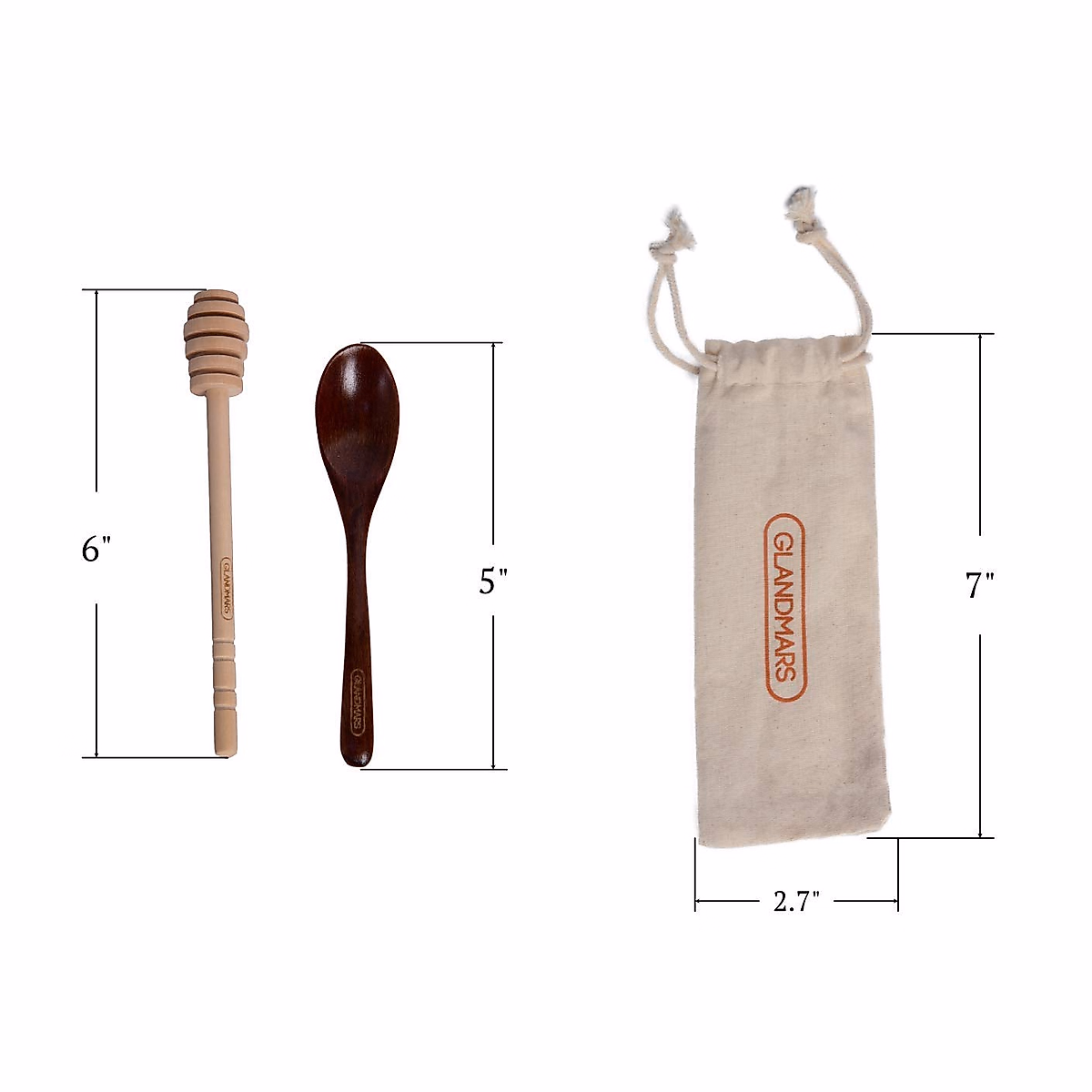 Glandmars Honey Dipper Stick Wooden-Dippers Long Honeycomb Drizzle 6 inch Stirrer Spoon Honey Drizzle stick 3.15x7