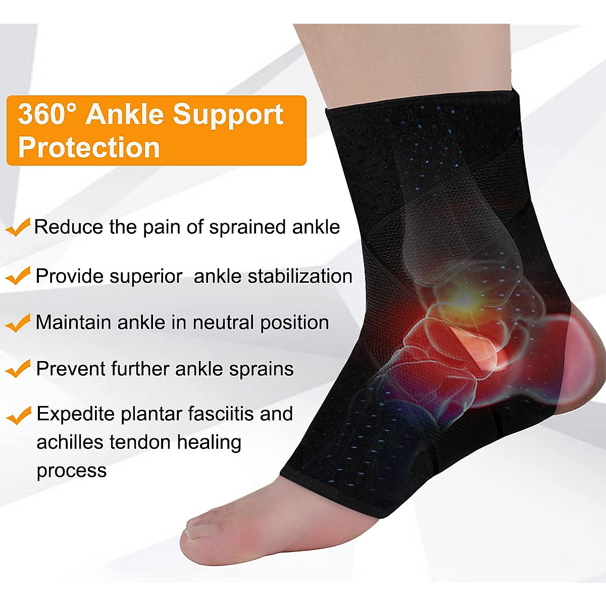 Vinaco 1 Pair Adjustable Compression Ankle Brace for Sprained Ankle, Strong Support & Breathable Ankle Support for Injury Recovery, Joint Pain, Swelling, Man & Women