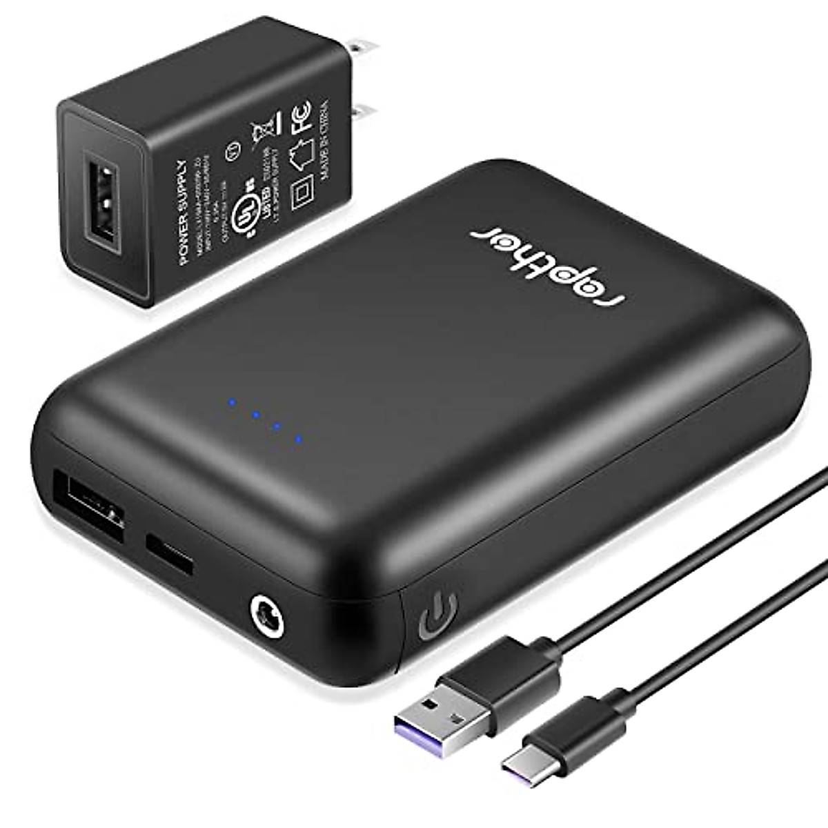 rapthor 7.4V 5500mAh 3A Battery Pack for Heated Vest/Jackets/Hoodies/Phone, Portable Dual Outputs Rechargeable Battery with Charing Cable and Fast Charger for iPhone Android Smart Phones