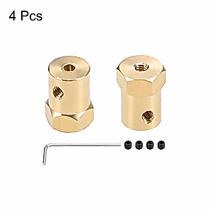 uxcell Hex Coupler 3mm Bore Motor Hex Brass Shaft Coupling Connector for Car Wheels Tires Shaft Motor 4pcs