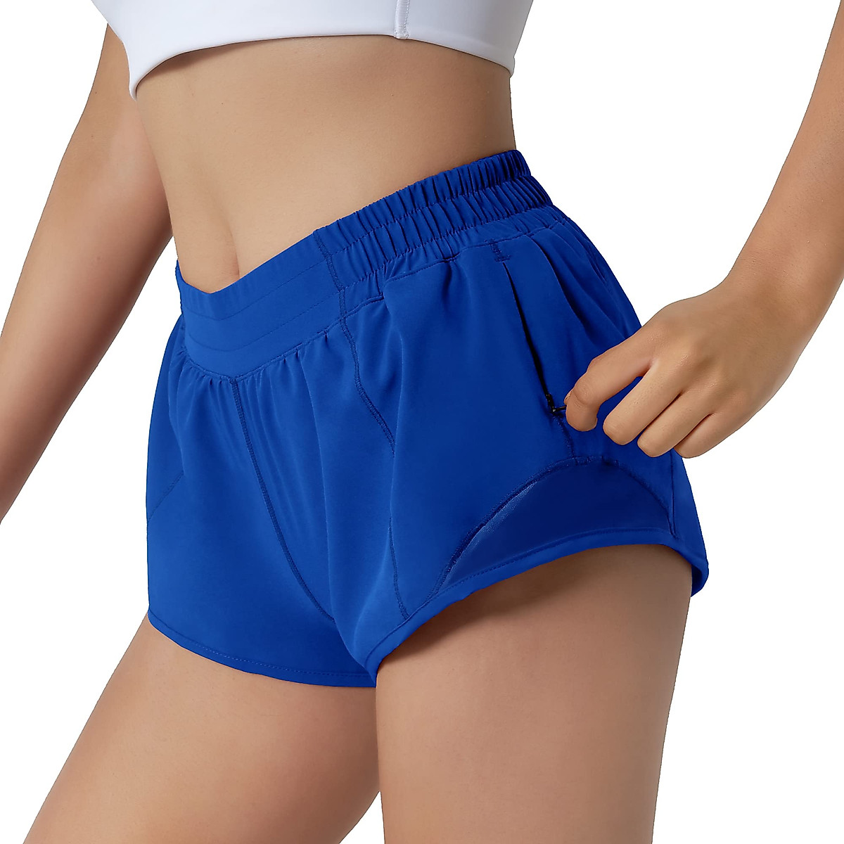 Aurefin Running Shorts for Women,Quick Dry Athletic Sports Shorts Lightweight Active Workout Gym Shorts with Zip Pocket Blue/M