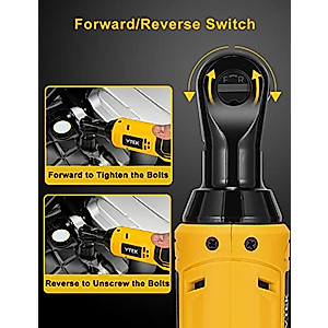 VTEK 3/8" Cordless Ratchet Wrench 16.8V Power Ratchet Wrench,40 Ft-lbs 400 RPM Electric Battery Ratchet Wrench