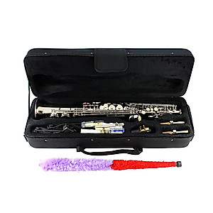 Lazarro Silver Nickel Bb B-Flat Straight Soprano Saxophone Sax Lazarro+11 Reeds,Care Kit~24 COLORS Available-300-NK
