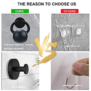 DEMITUMON Suction Cup Hooks for Shower,Bath Towel Hook,Heavy-Duty 304 Stainless Steel Suction Hooks for Bathroom Kitchen,Door,Glass,Mirror,Tile- Easy to Install,Strong Adsorption,Black - 2 Pack