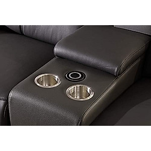 Blackjack Furniture Venice 7 Piece Italian Leather Sectional Sofa with 3-Power Recliners, Adjustable Headrest, Lumbar Support, USB and Wireless Charging Station, Extra Large Storage, 1 Console, Gray