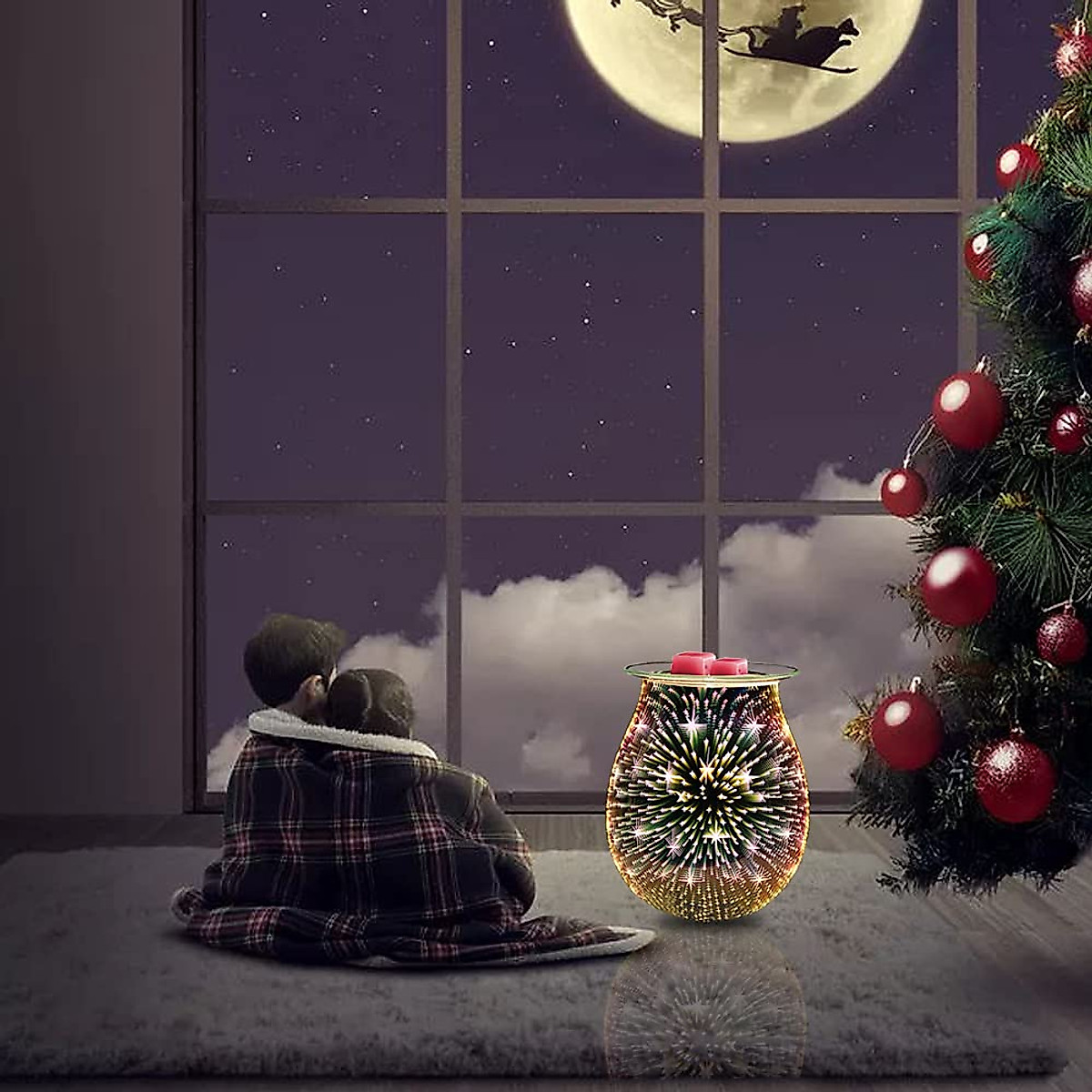 Lovegerger Electric Wax Warmer for Scented Candle Wax for Gifts & Home Decoration,Wax Burner for Aromatherapy,Fragrance Candle Night Light with 2 Light Bulbs(3D Starburst)