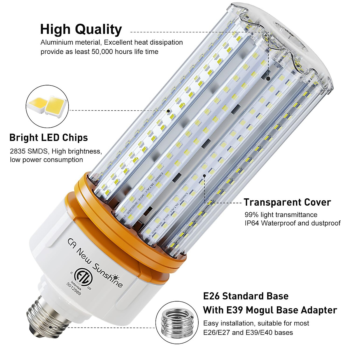 1000W Equivalent Led Corn Light Bulbs,100W Led Corn Bulb 15000 Lumen, 5000k Daylight White lamp, E26/E39 Medium Mogul Base, Large Area Lights for Outdoor Indoor Garage Warehouse High Bay Lighting