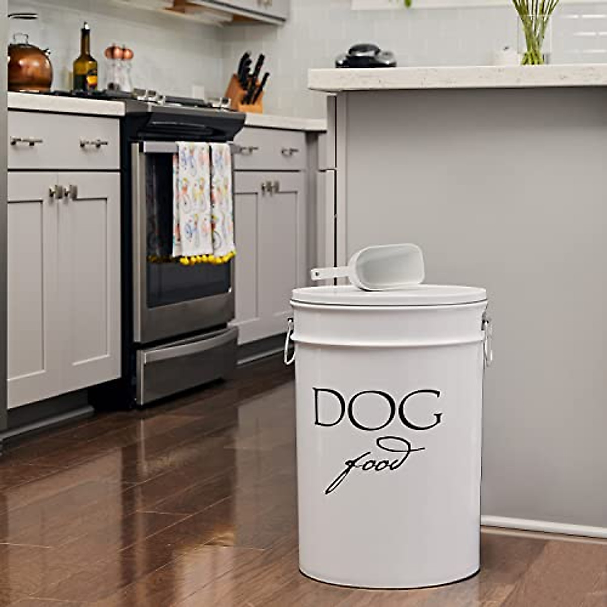 Harry Barker White Classic Food Storage Canister For Dogs, Large 40 Pounds of Food