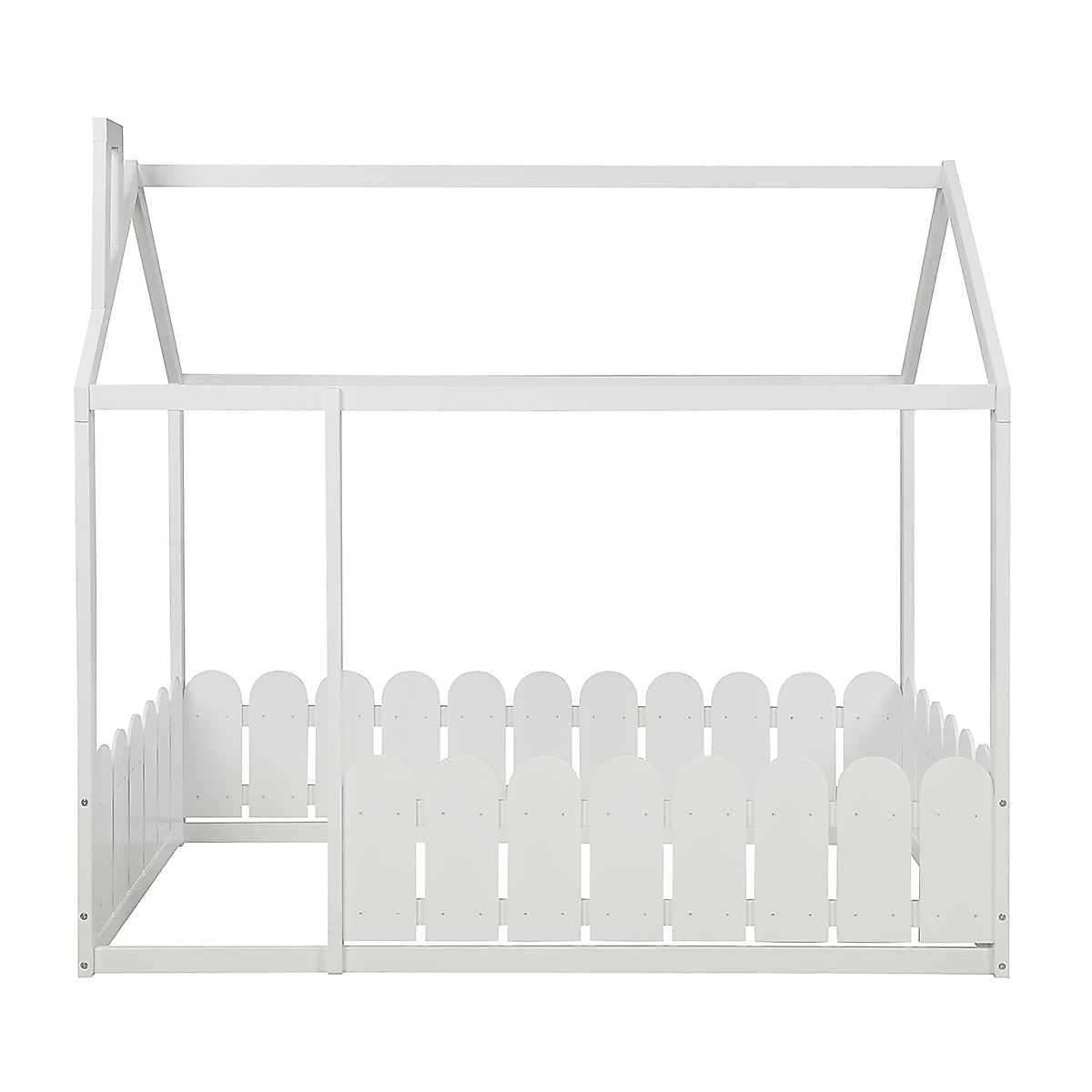 Harper & Bright Designs Kids House Beds, Twin Floor Bed with Fence Wood Cabin Bed Frame Can be Decorated for Kids, Teens, Girls, Boys, White