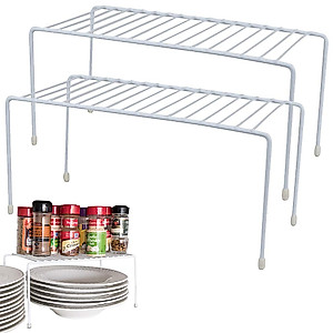 Evelots 2 Pack Kitchen/Bathroom/Pantry/Freezer/Office Extra Shelf-Cabinet Organizer-Double Space-Sturdy Metal-Scratch Resistant PE Plastic Coating-Plastic Feet-White