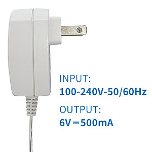 4VWIN AC Power Adapter Output 6V 500MA Wall Charger DC Adapter 5.5 x 2.1 mm DC Jack 4.9ft
