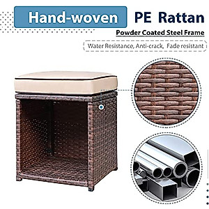 Yangming 2 Pieces Outdoor Patio Ottoman, Indoor Outdoor All Weather Rattan Wicker Ottoman Seat, Patio Rattan Furniture, Footstool Footrest Seat w/ Removable Cushions, No Assembly Required…