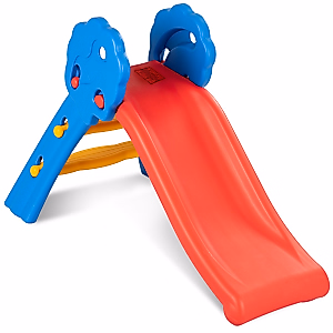 BABY JOY Folding Slide, Indoor First Slide Plastic Play Slide Climber for Kids (Floral Rail)