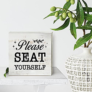 Please Seat Yourself Wood Box Sign Home Decor Rustic Bathroom Quote Wooden Box Sign Block Plaque for Wall Tabletop Desk Home Bathroom Restroom Decoration 5" x 5"